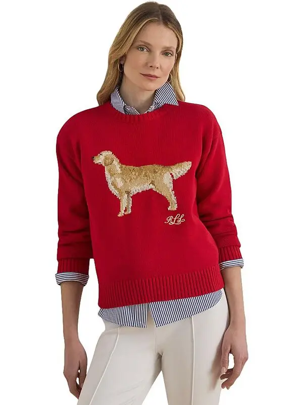 Ralph Lauren Intarsia Knit Dog Sweater - Red Multi