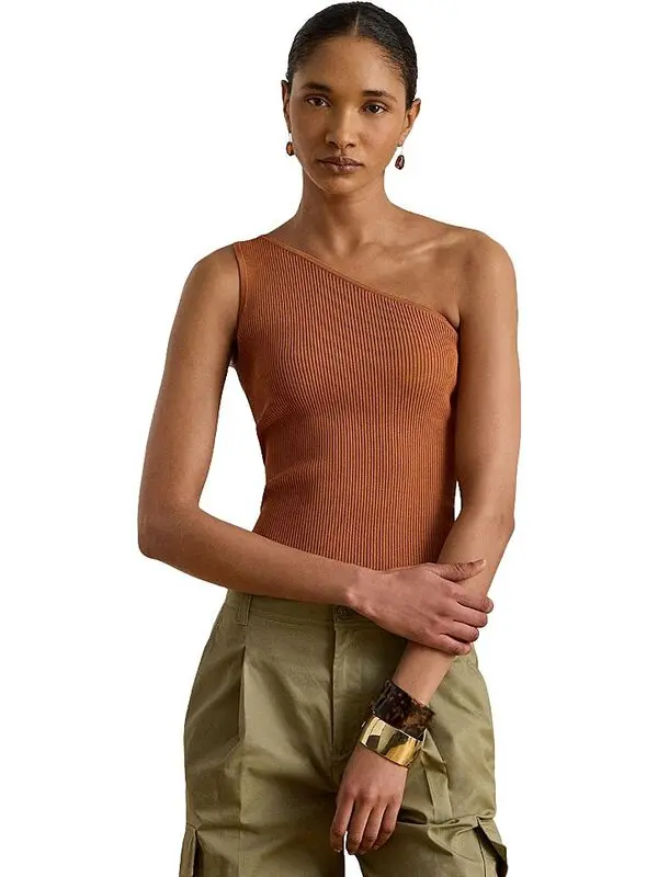 Ralph Lauren Rib Knit One Shoulder Sweater - Red