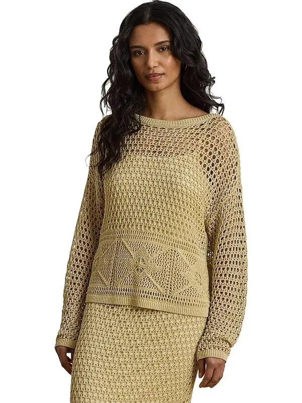 Ralph Lauren Pointelle Knit Linen Blend Sweater - Sand