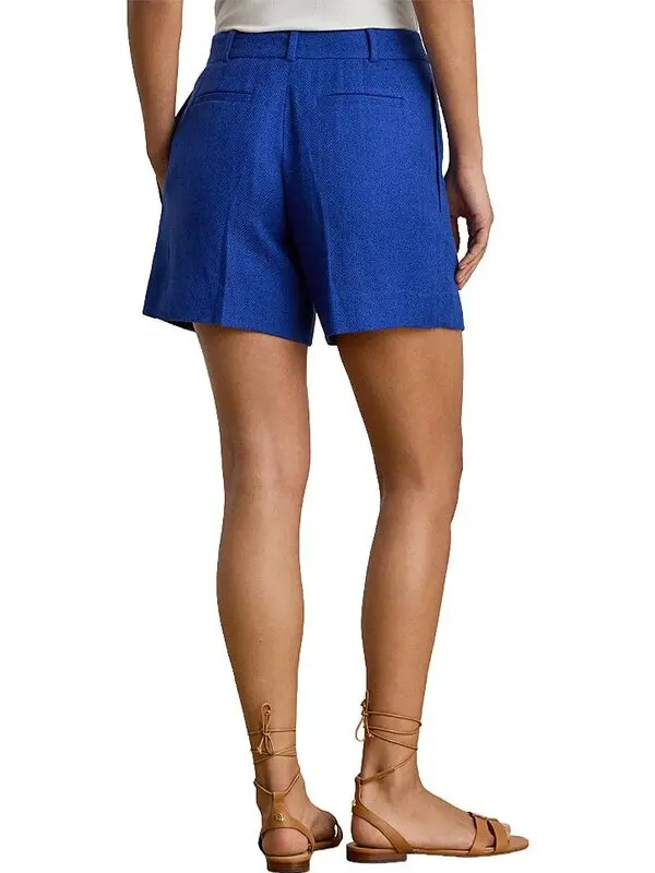 Ralph Lauren Pleated Linen Cotton Herringbone Shorts - Blue