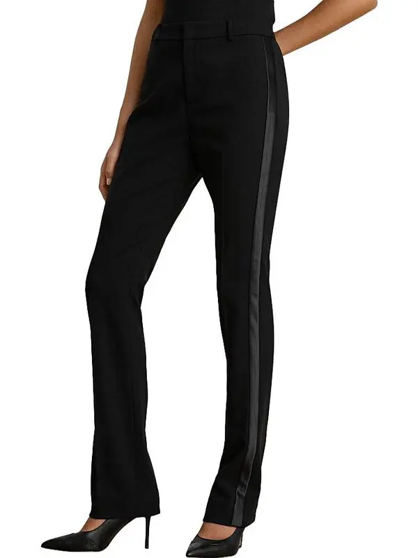 Ralph Lauren Satin Trim Crepe Straight Pants - Black