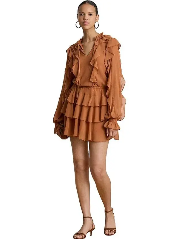 Ralph Lauren Ruffle Trim Georgette Tiered Dress - Red