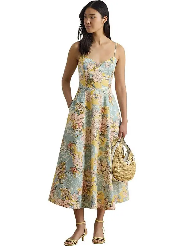 Ralph Lauren Floral Linen Sleeveless Midi Dress - Cream Multi
