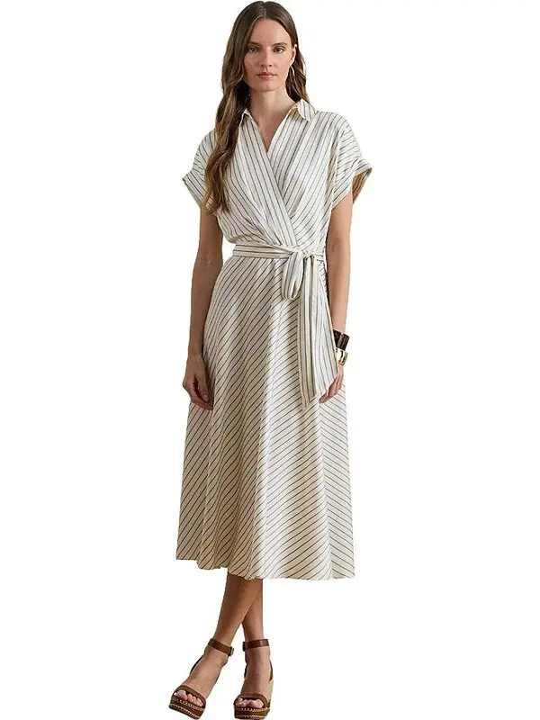 Ralph Lauren Striped Belted Twill Dress - Cream Multi
