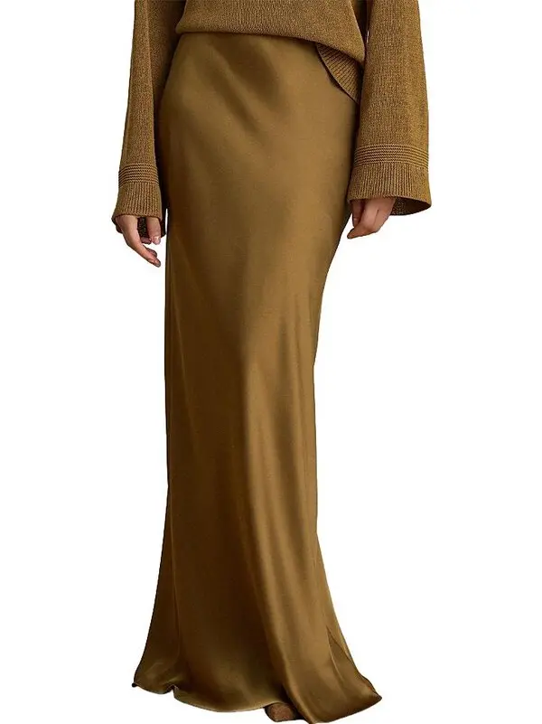 Ralph Lauren Satin Charmeuse Maxi Skirt - Bronze
