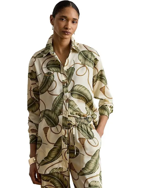 Ralph Lauren Relaxed Fit Rope Print Twill Shirt - White Multi