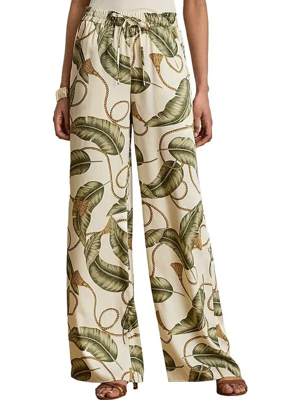 Ralph Lauren Rope Print Twill Wide Leg Pant - White Multi