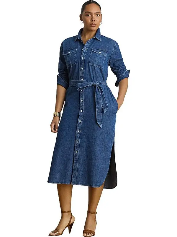 Ralph Lauren Belted Denim Midi Shirtdress - Blue