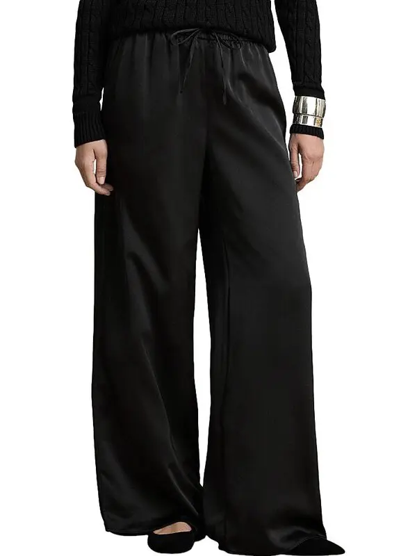 Ralph Lauren Satin Charmeuse Wide Leg Pants - Black