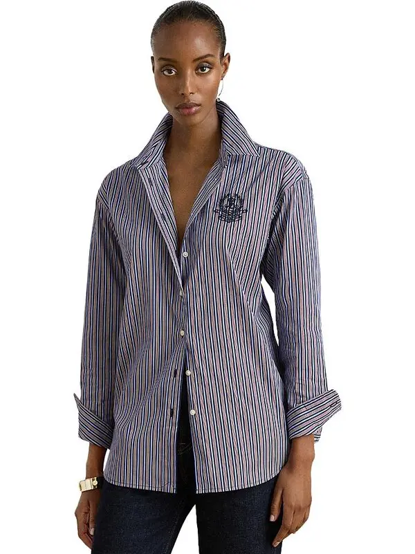 Ralph Lauren Relaxed Fit Striped Broadcloth Shirt - Navy/orange Multi