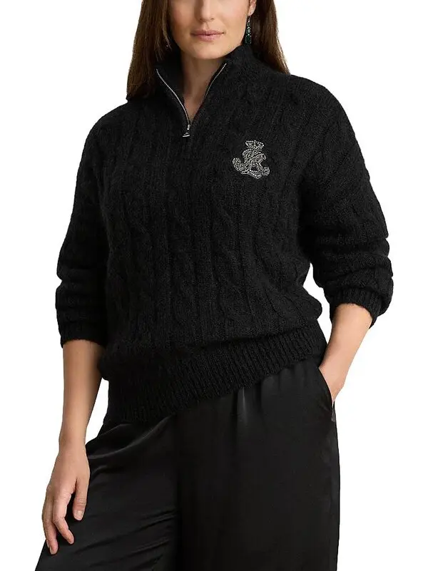 Ralph Lauren Cable Funnel Neck Quarter Zip Sweater - Black