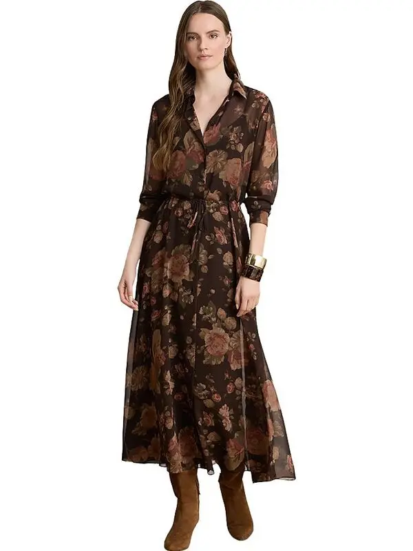Ralph Lauren Floral Chiffon Shirtdress - Brown Multi