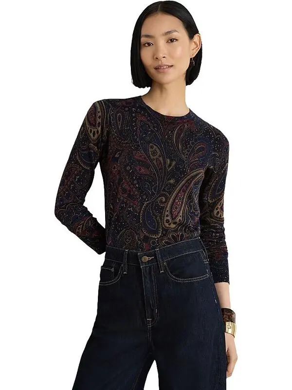 Ralph Lauren Cotton Blend Paisley Print Sweater - Navy Multi