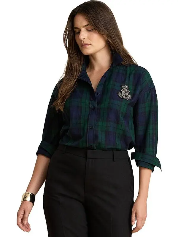 Ralph Lauren Cotton Rhinestone Logo Patch Shirt - Black/green Multi