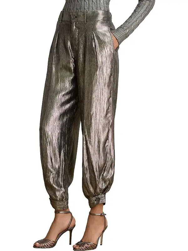 Ralph Lauren Paisley Metallic Crinkle Jogger Pants - Grey Multi