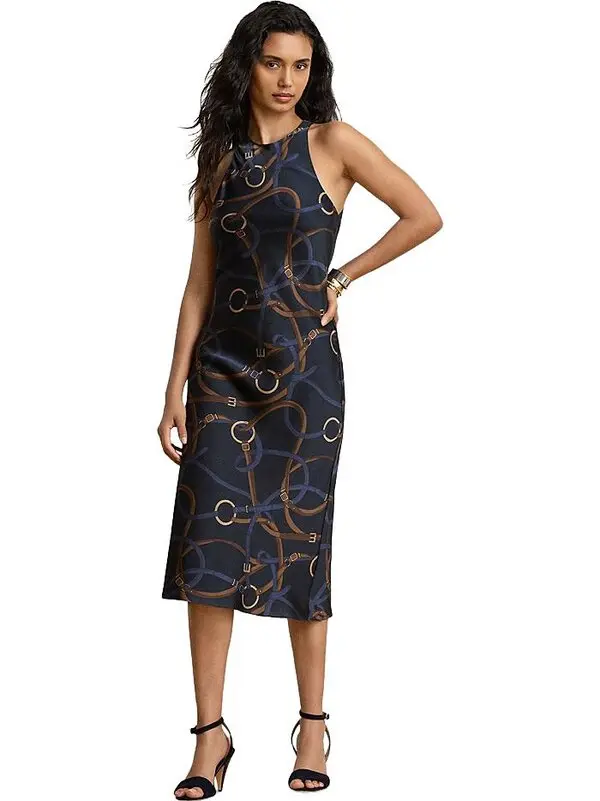 Ralph Lauren Twill Sleeveless Midi Dress - Navy Multi