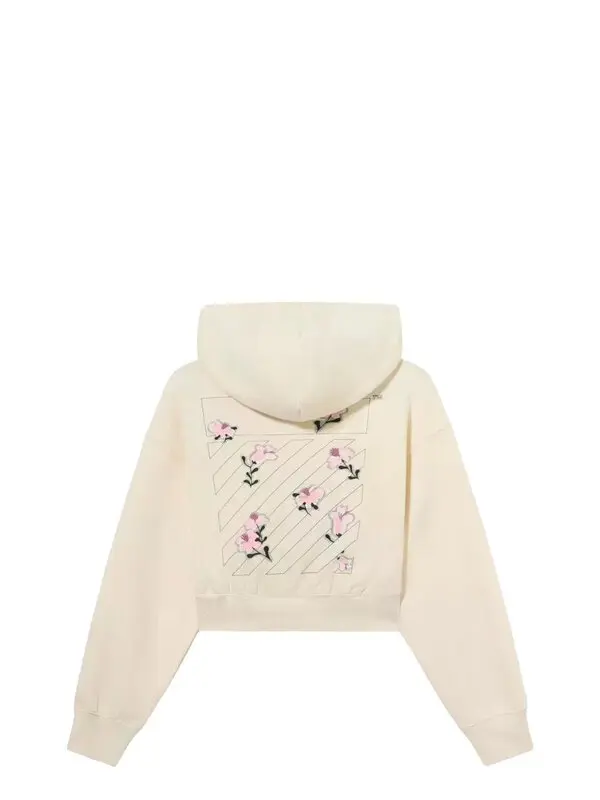 L/AB C/O OFF-WHITE Floral-print Cropped Hoodie - Neutrals