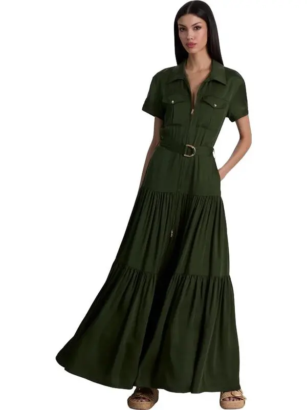Alice + Olivia Lucy Maxi Shirt Dress - Dark Fern