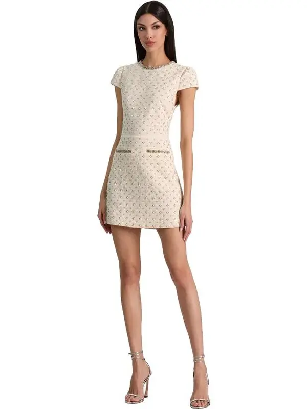 Alice + Olivia Cade Embellished Cap Sleeve Mini Dress - Vanilla
