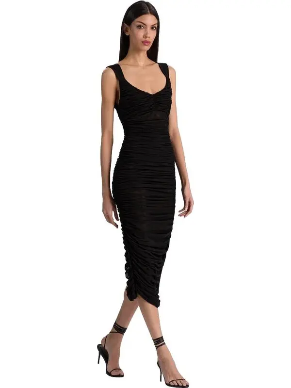 Alice + Olivia Renee Sheer Midi Dress - Black