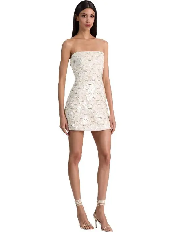 Alice + Olivia Katia Embroidered Mini Gown - Off White Multi
