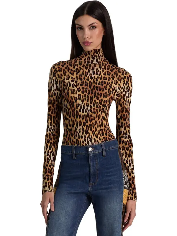 Alice + Olivia Delaina Turtleneck Top - Spotted Leopard