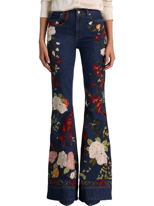 Alice + Olivia Beautiful Embellished Jean - Dark Rinse/multi