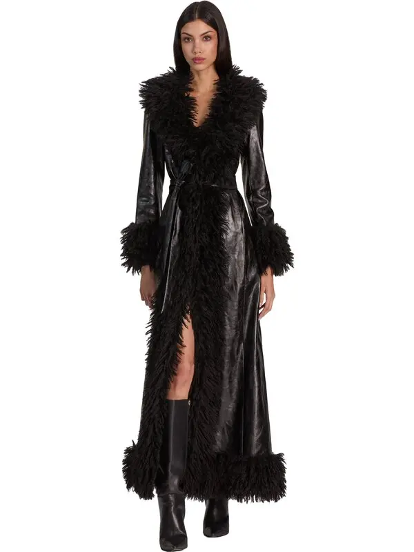 Alice + Olivia Polina Vegan Leather Faux Fur Coat - Black