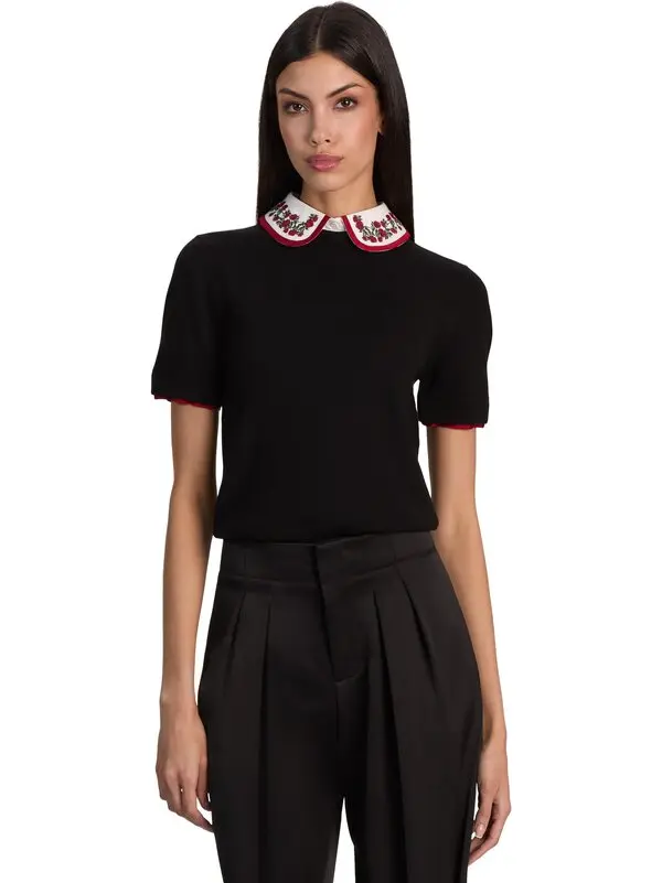 Alice + Olivia Aster Collared Pullover - Black