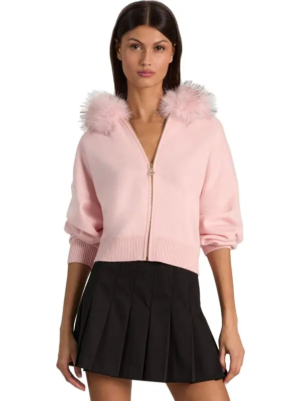 Alice + Olivia Nadya Faux Fur Trim Cardigan - Blush