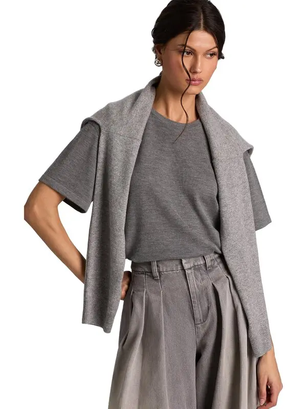 Alice + Olivia Amelie Cashmere Knit Tee - Medium Heather Grey