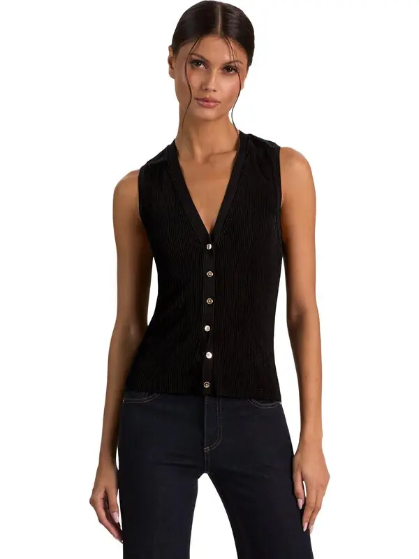 Alice + Olivia Loly Button Down Vest - Black