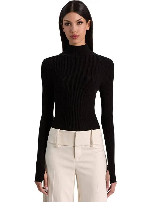 Alice + Olivia Roberta Ribbed Turtleneck - Black
