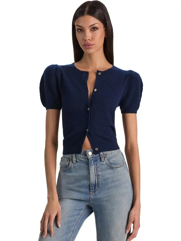 Alice + Olivia Sabine Puff Sleeve Cardigen - Midnight Blue