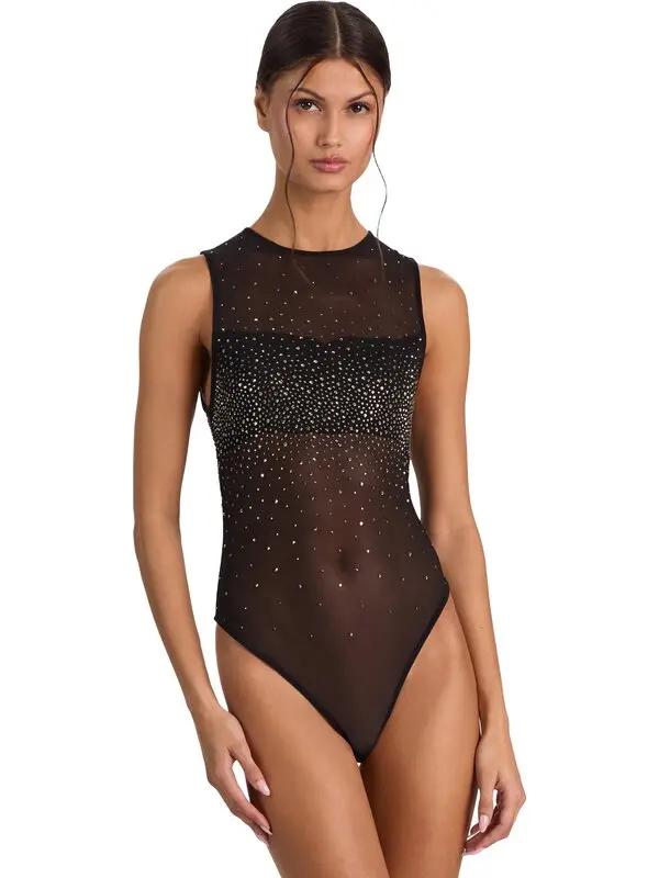 Alice + Olivia Bandeau Embellished Bodysuit - Black/hematite