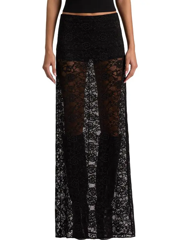 Alice + Olivia Maeve Lace Maxi Skirt With Hot Pant - Black