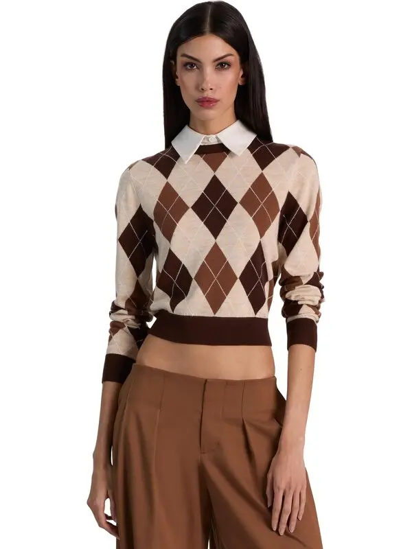 Alice + Olivia Carolann Wool Collared Cardigan - Camel/multi