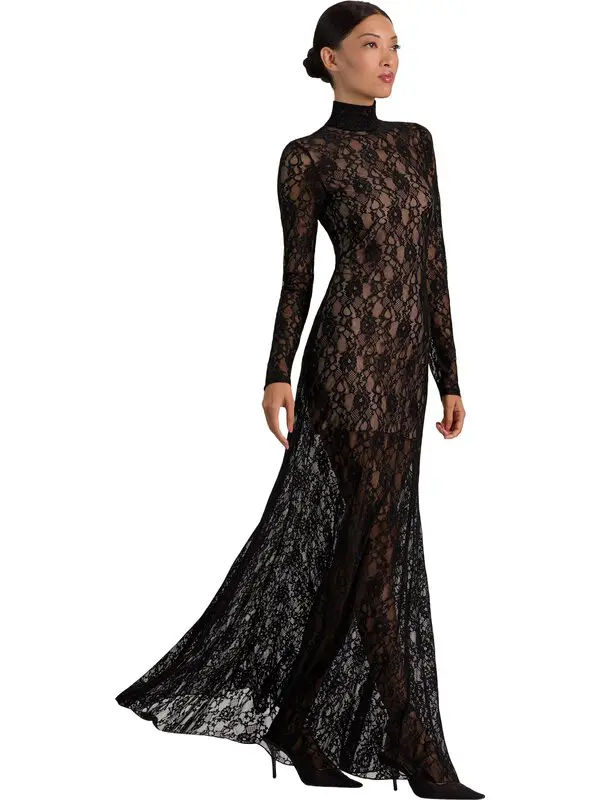Alice + Olivia Delora Lace Maxi Dress With Train - Black