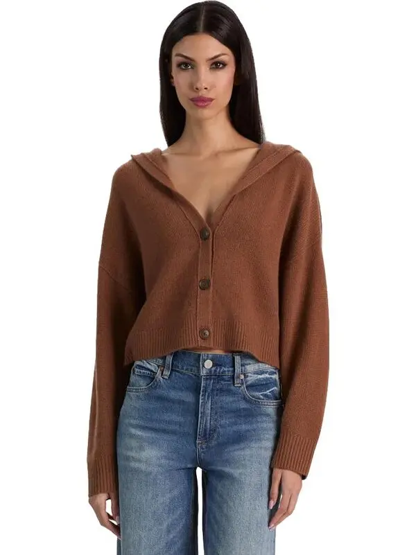 Alice + Olivia Corey Hooded Cashmere Cardigan - Camel