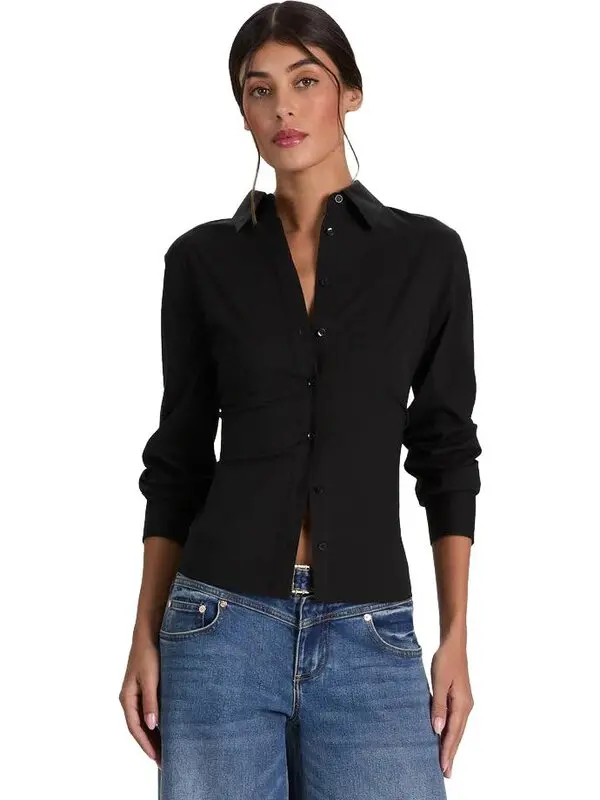Alice + Olivia Amelia Button Down With Lace Up Back - Black