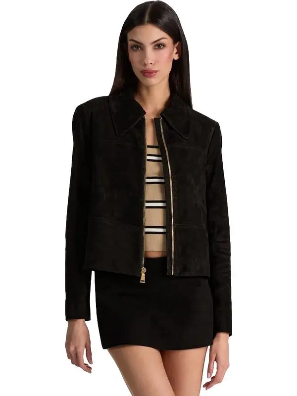 Alice + Olivia Logan Suede Short Coat - Black