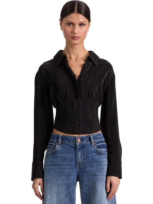 Alice + Olivia Edie Seamed Corset Button Down - Black
