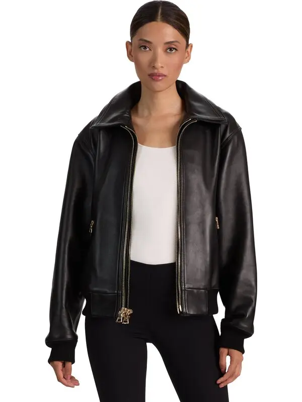 Alice + Olivia Collins Double Layer Leather Jacket - Black