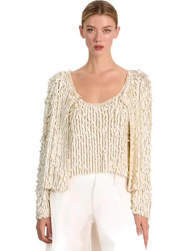 Alice + Olivia Anderson Allover Sequin Cardigan - Soft White
