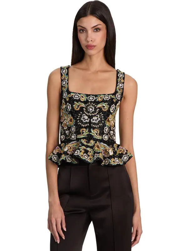 Alice + Olivia Lilianna Embellished Corset Top - Black/multi
