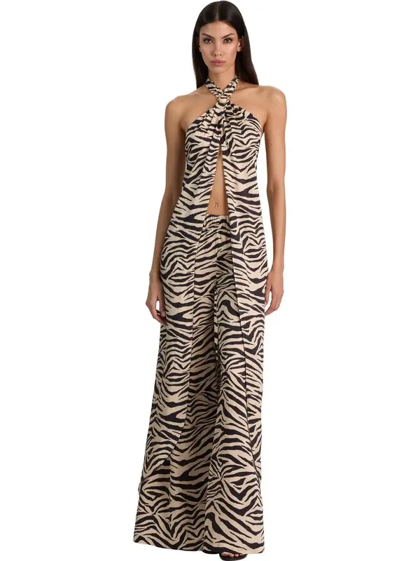 Alice + Olivia Selena Halter Hardware Open Maxi Top - Zebra