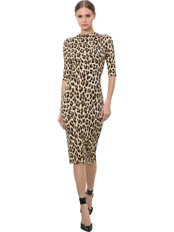 Alice + Olivia Delora Midi Dress - Textured Leopard