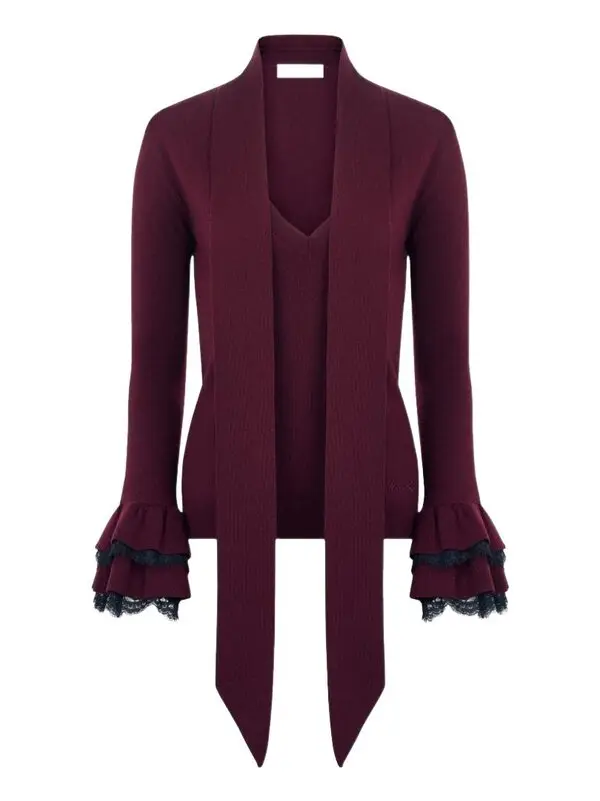Nina Ricci Knitted Top With A Tie-neck And Flared Sleeves - Red
