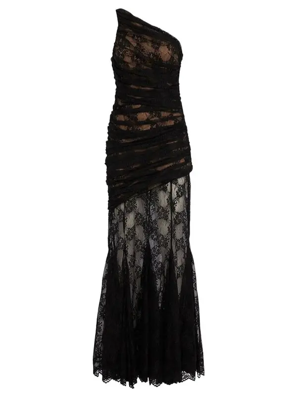 Giuseppe Di Morabito One Shoulder Draped Lace Long Dress - Black