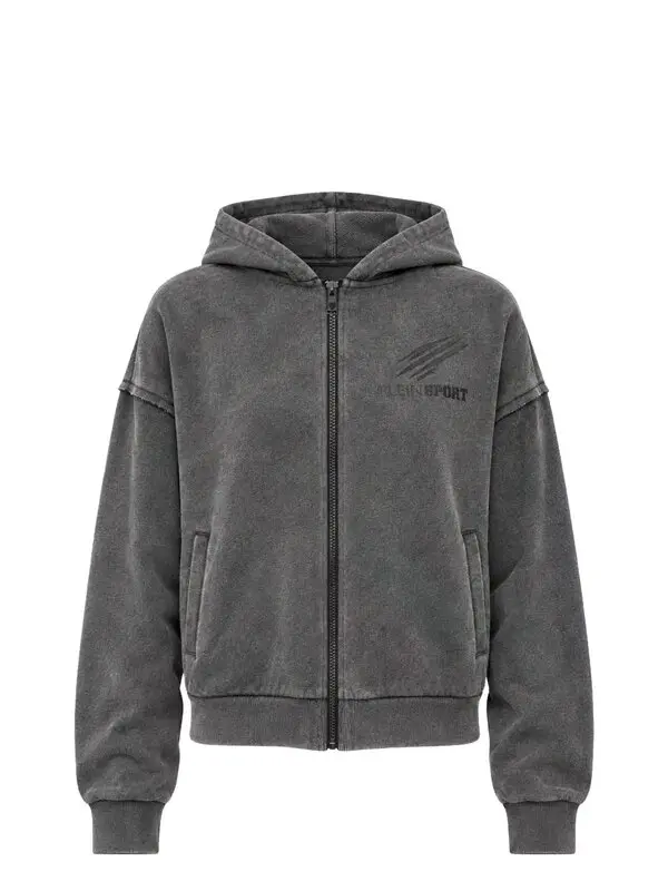 PLEIN SPORT Acid-wash Zip-up Hoodie - Grey